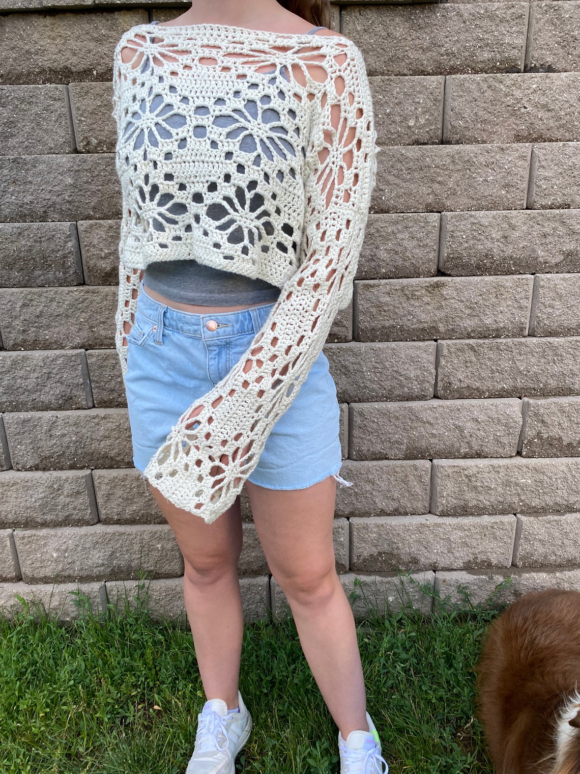 Cropped Crochet Mesh Flower Top - Etsy