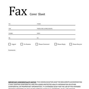 Fax Cover Letter Template - Etsy