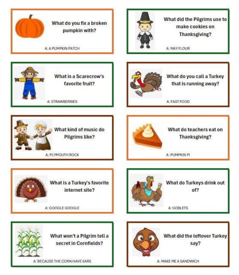 8 Kid's Thanksgiving Jokes - Etsy