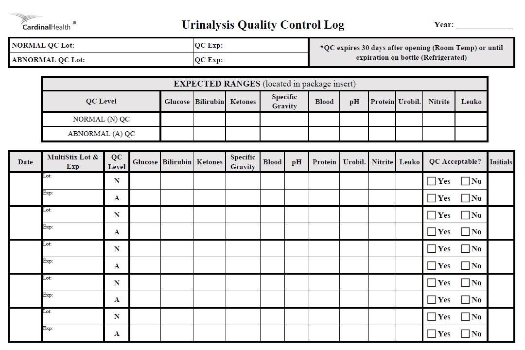Urinalysis Quality Control Log - Cardinal QC (back & White/greyscale ...