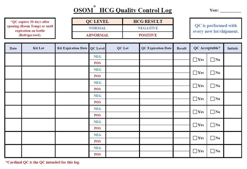 OSOM Urine Pregnancy (HCG) Quality Control Log - Colored Version - Etsy