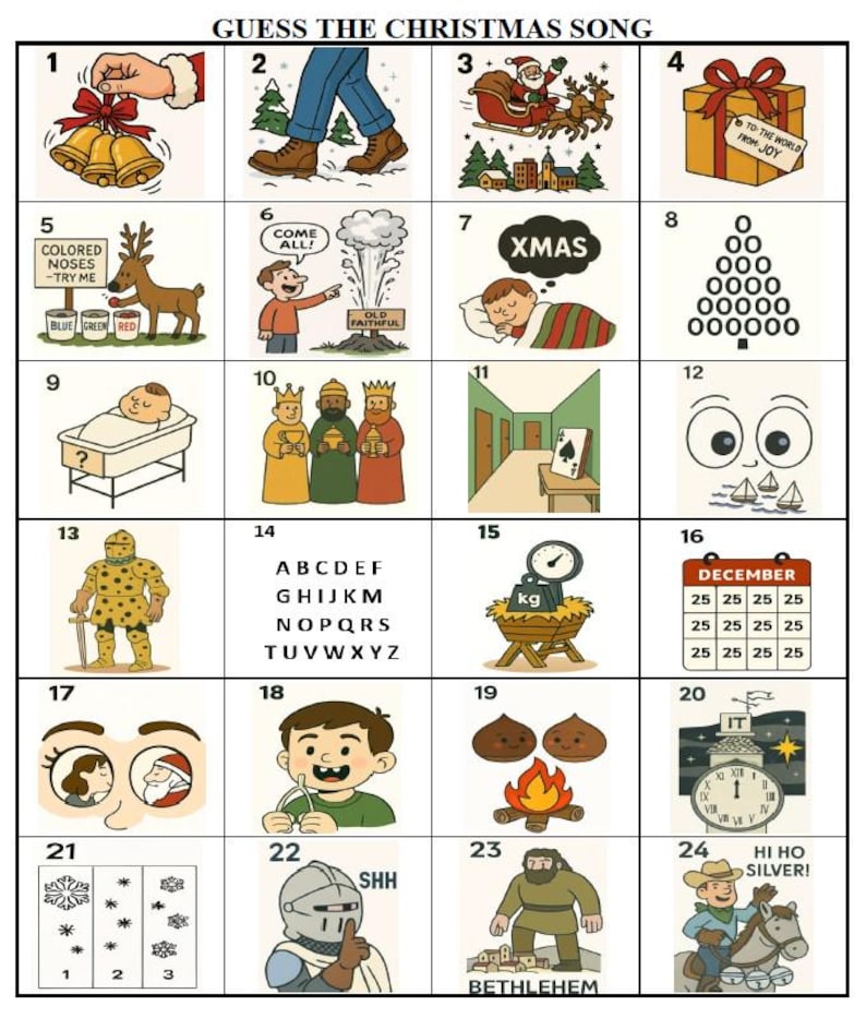 Christmas Song Quiz / Printable Christmas Game - Instant Download ...