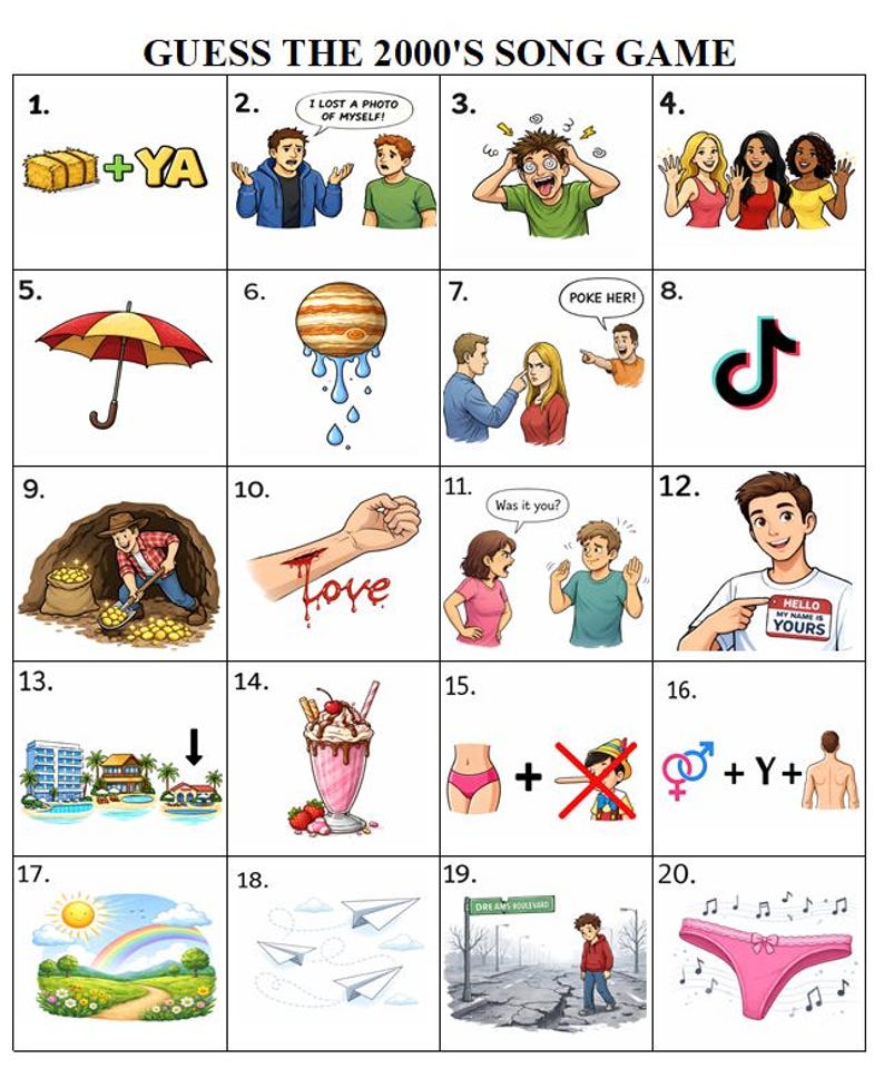 Guess the 2000’s Song Game - Printable Party Game With Picture Clues ...