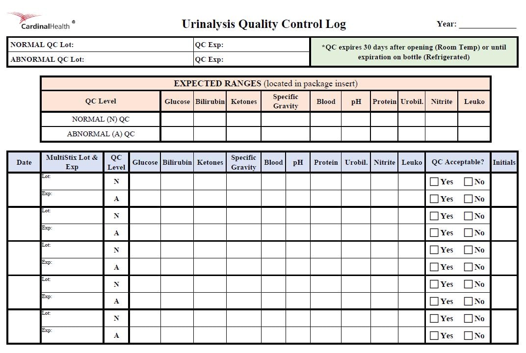 Urinalysis Quality Control Log - Cardinal QC (colored Version) - Etsy