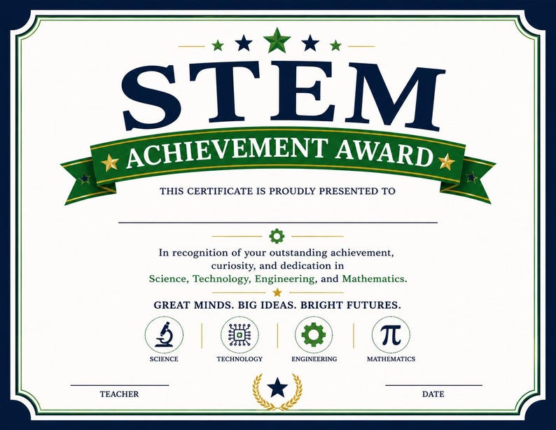 STEM Achievement Award Certificate – Printable PDF Instant Download for ...