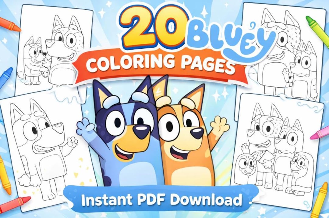 20 Printable Bluey Coloring Pages - Instant PDF Download for Kids ...