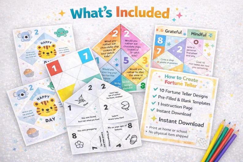 Printable Fortune Teller Bundle for Kids & Adults | Cootie Catcher Game ...