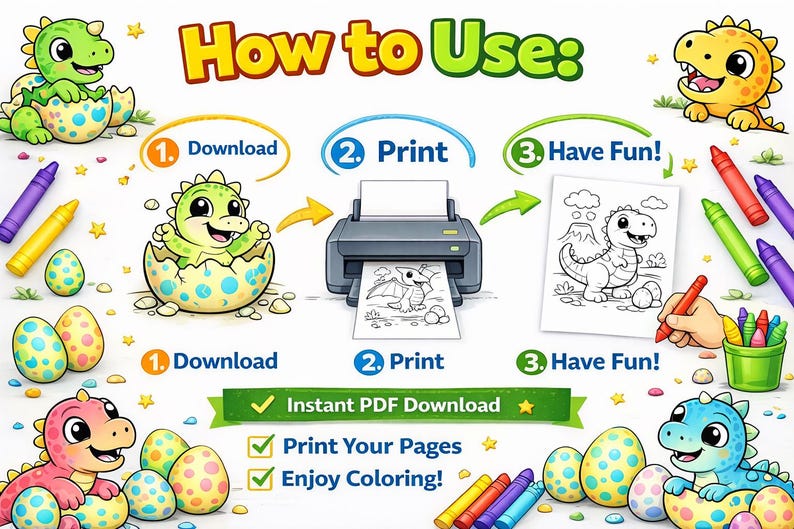 Dinosaur Coloring Pages for Kids – 10 Cute Dino Printables – Instant ...