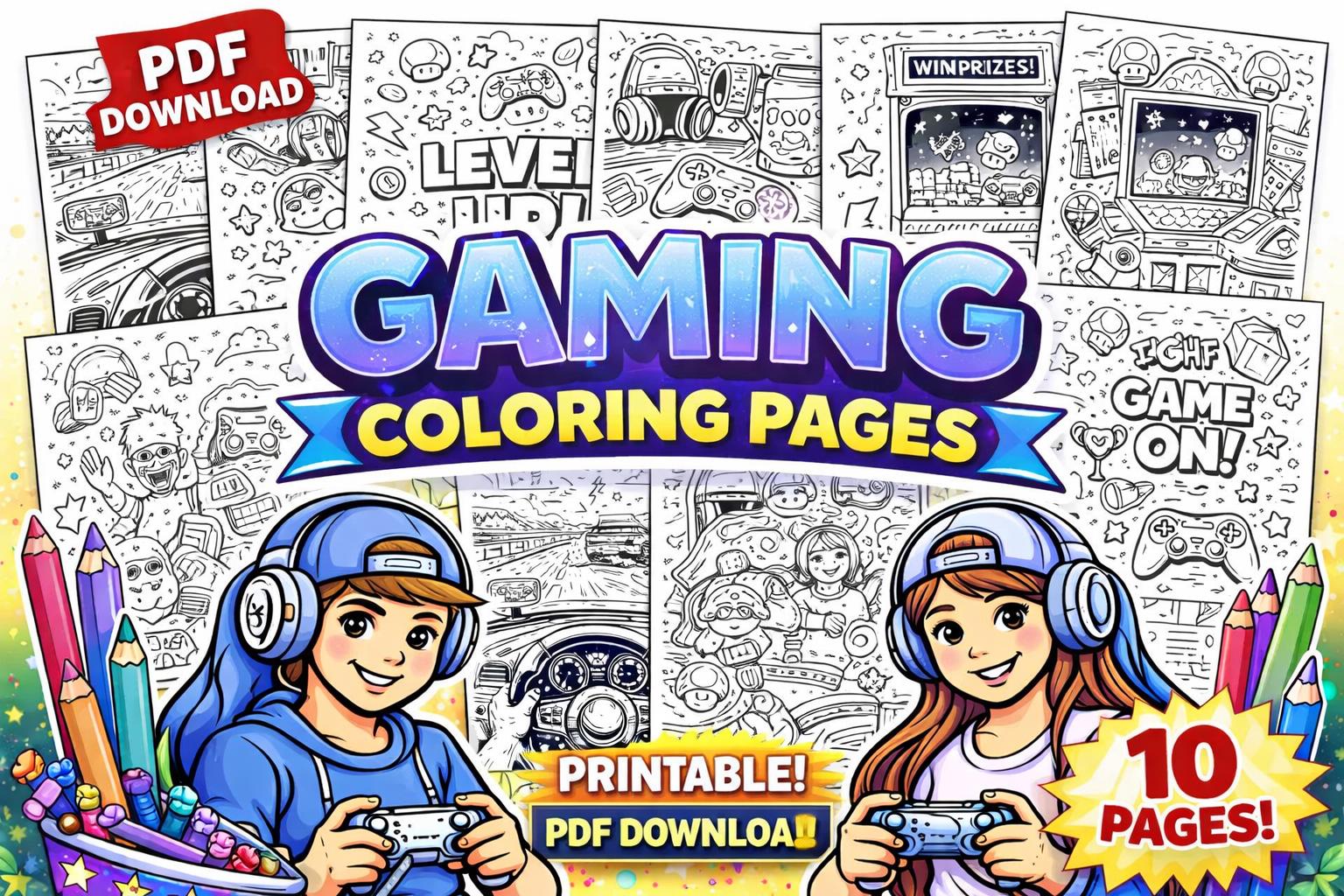 Gaming Coloring Pages for Teens – 10 Page Video Game Coloring Book PDF ...