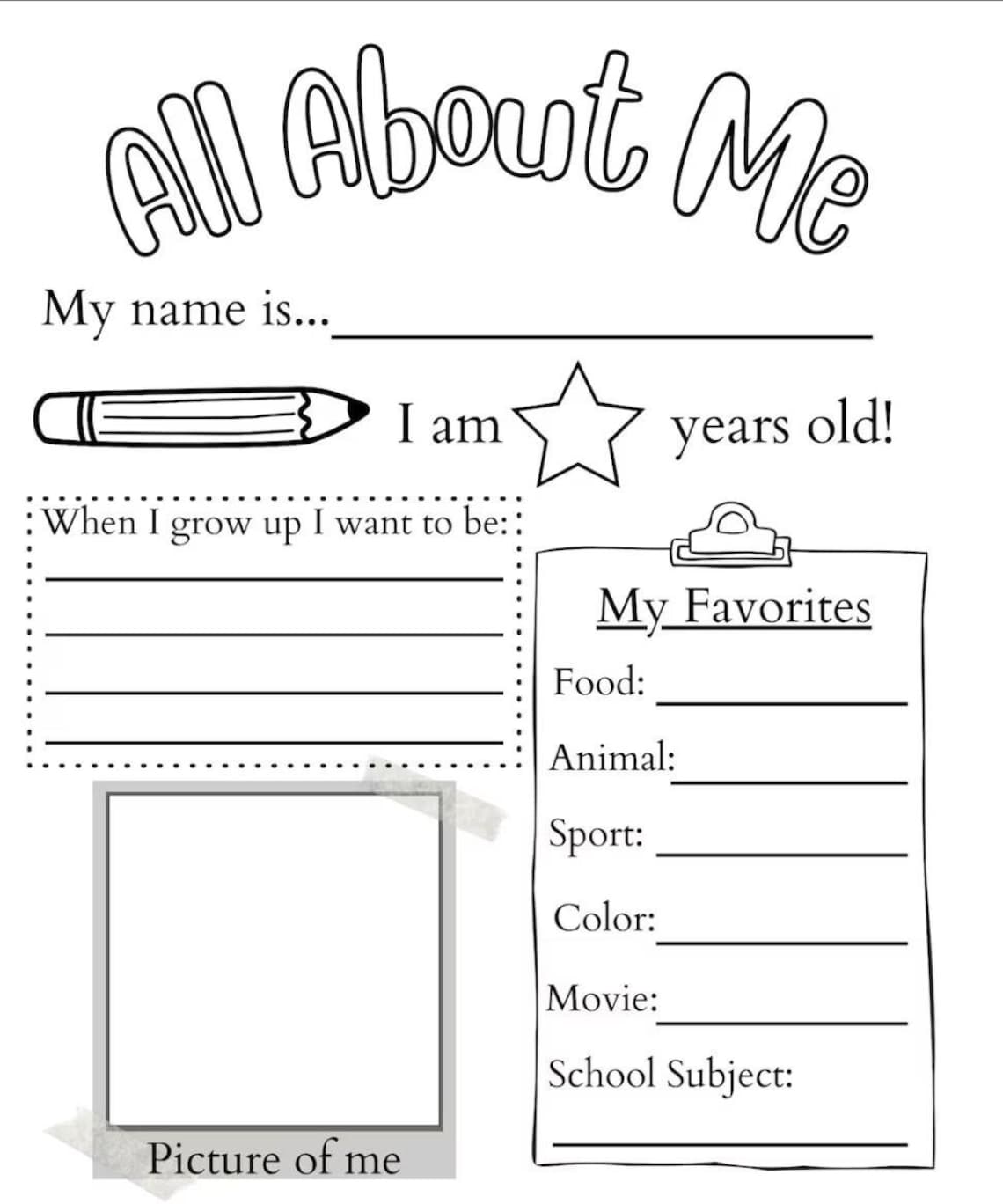 6 All About Me Printable Pages - Etsy