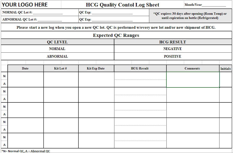 Pregnancy HCG Quality Control Log Template - Etsy Ireland