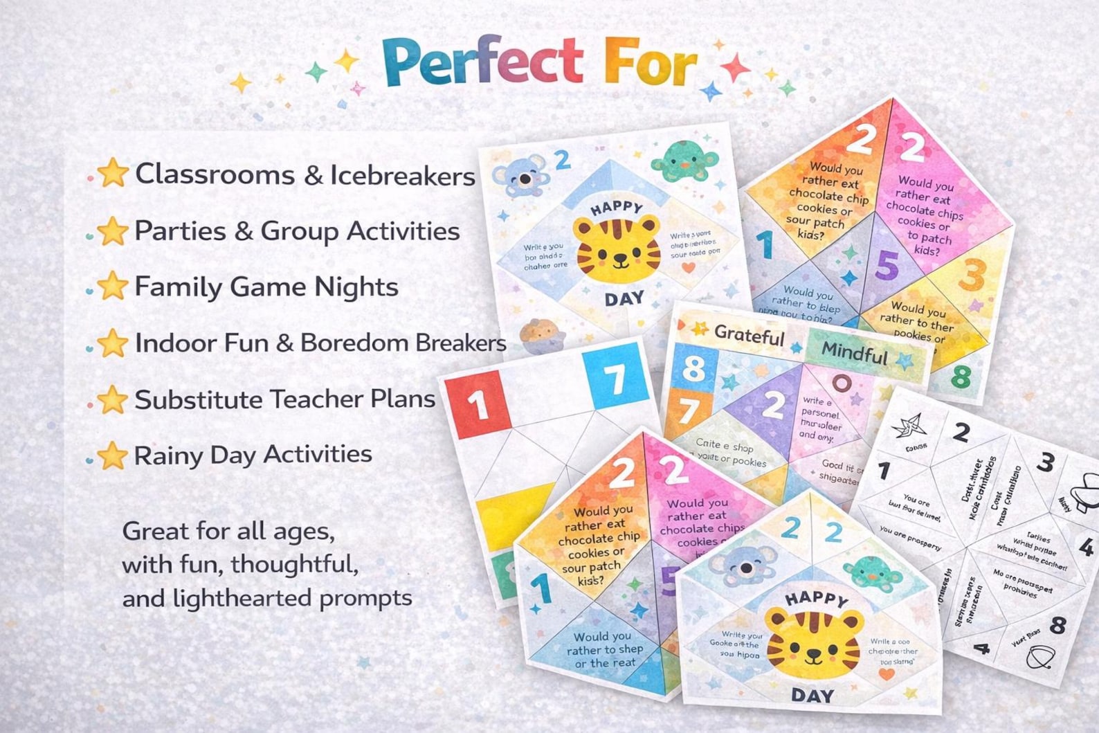 Printable Fortune Teller Bundle for Kids & Adults | Cootie Catcher Game ...