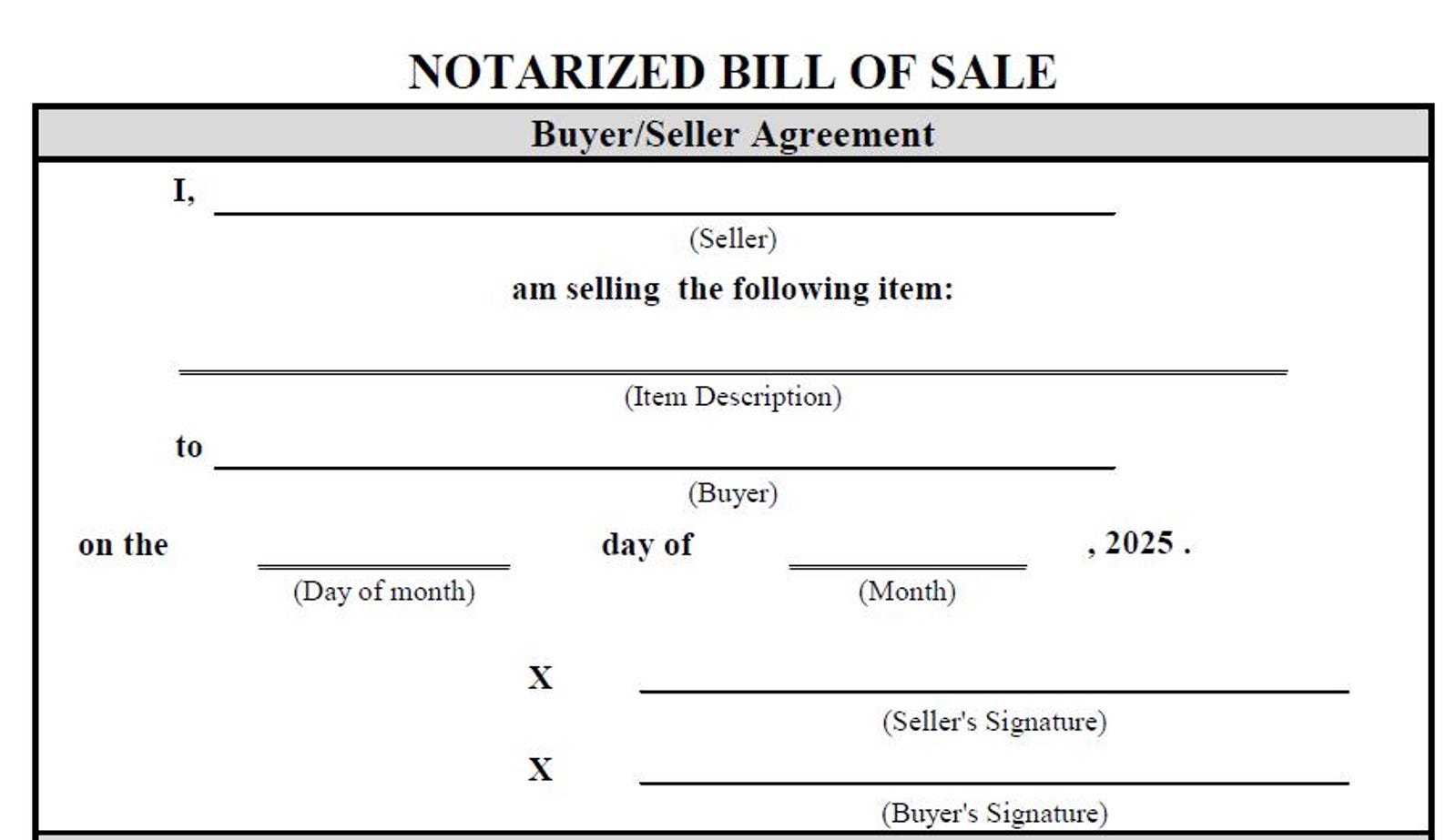 Notarized Bill of Sale Template - Etsy