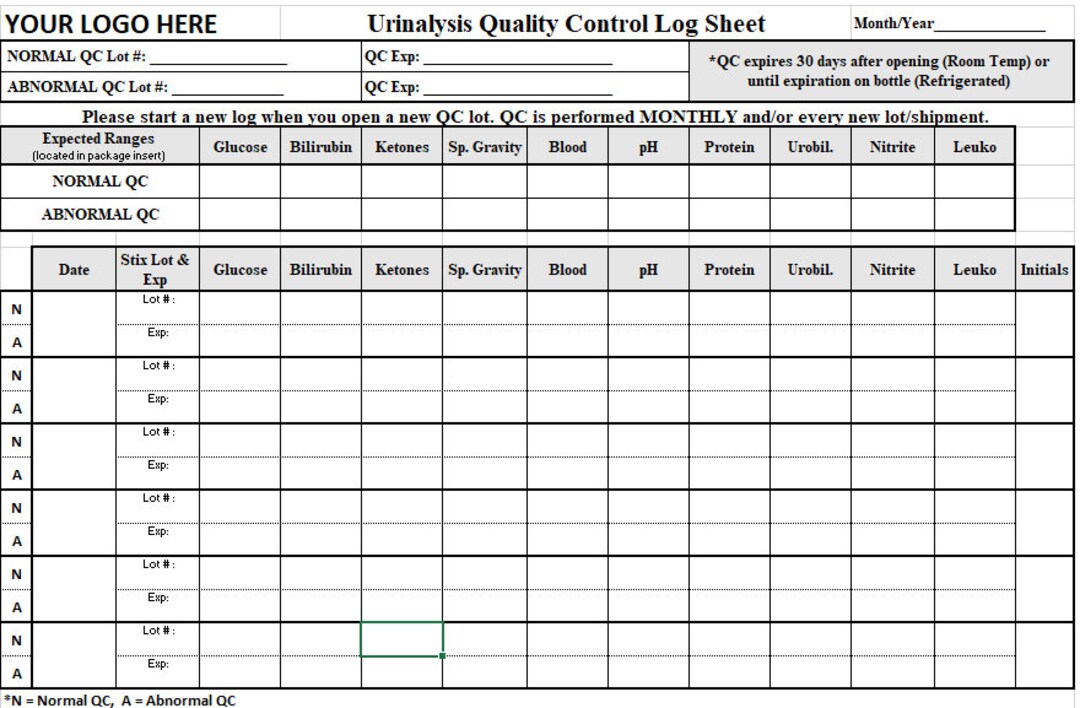 Urinalysis Quality Control Log (template) - Etsy UK