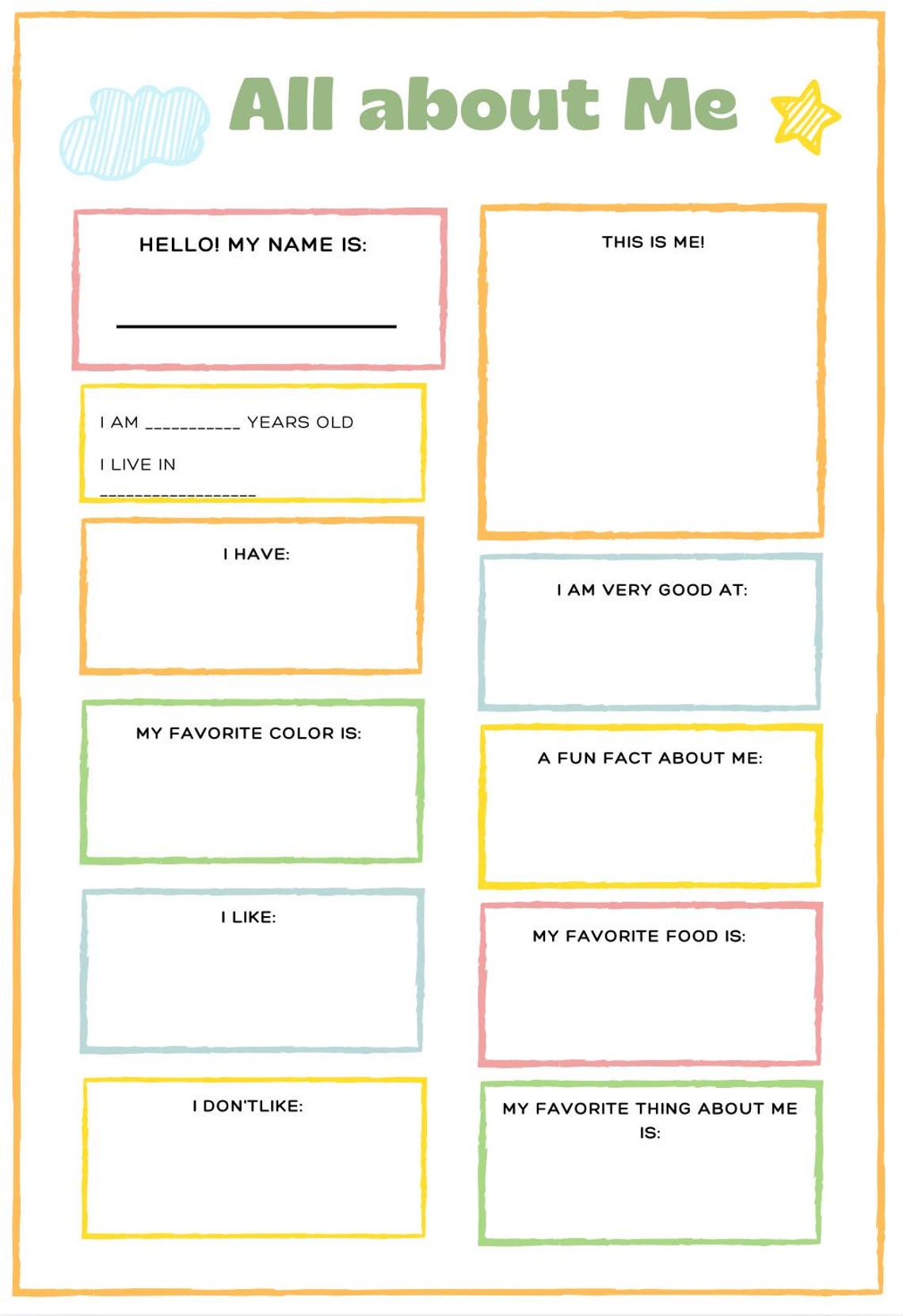 6 All About Me Printable Pages - Etsy