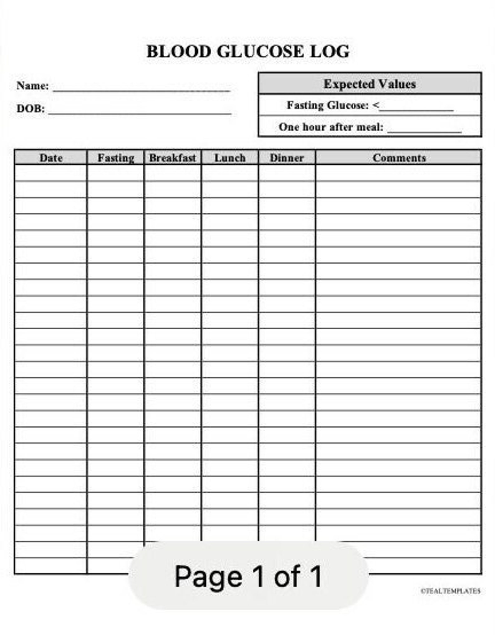 Blood Glucose Log Basic - Etsy
