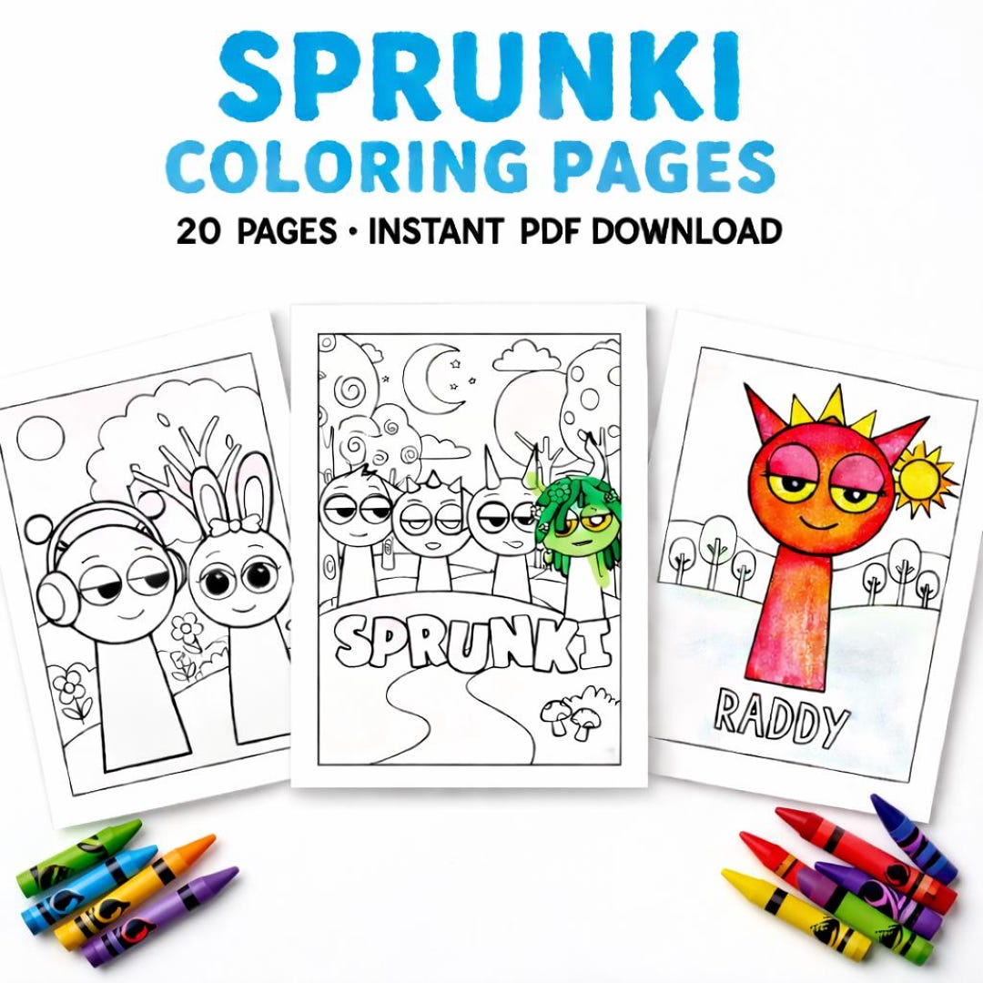 20 SPRUNKI Coloring Pages - Instant PDF Download for Kids, Classroom ...