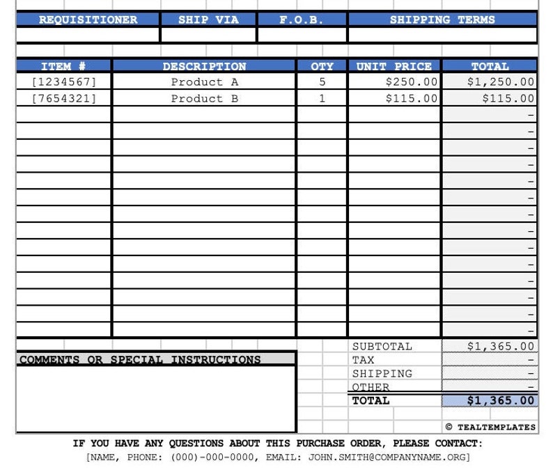 Purchase Order Template - Etsy