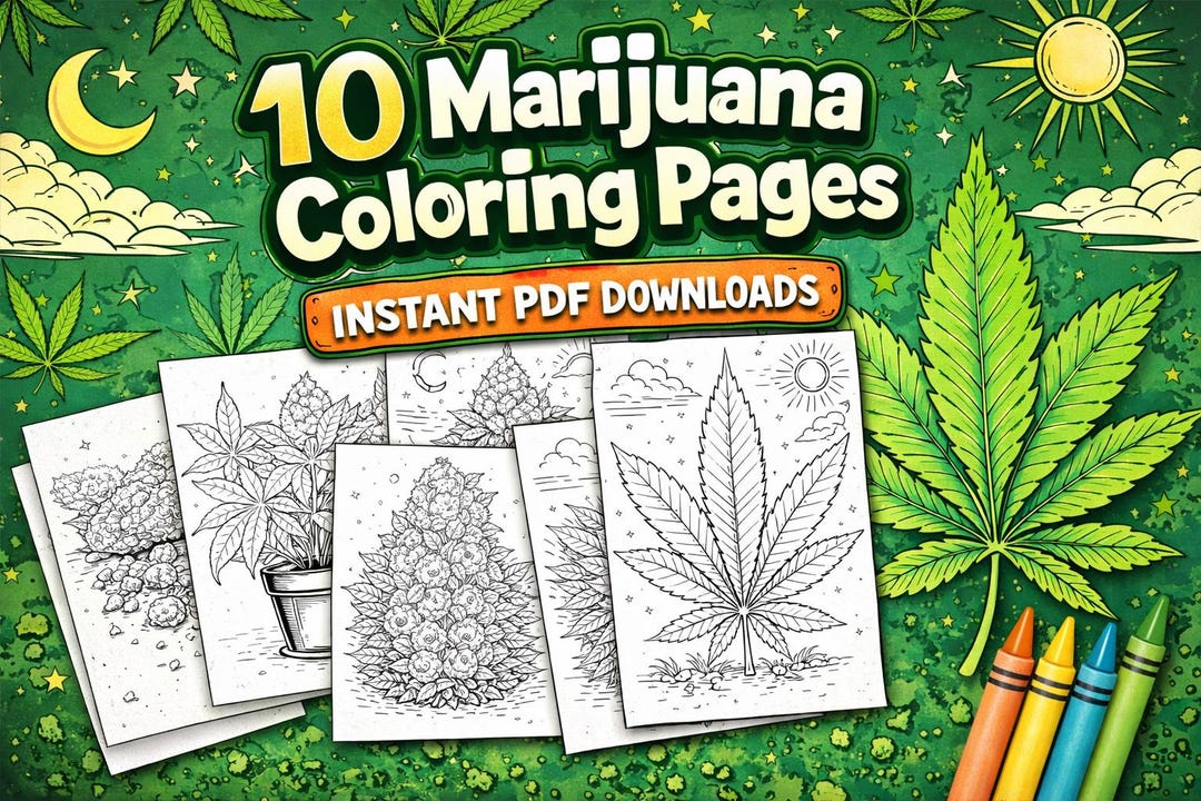 Marijuana Realistic Bud & Leaf Coloring Pages | Adult Coloring Book ...