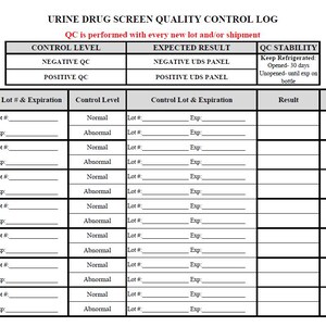 Urine Drug Screen Quality Control Log template - Etsy