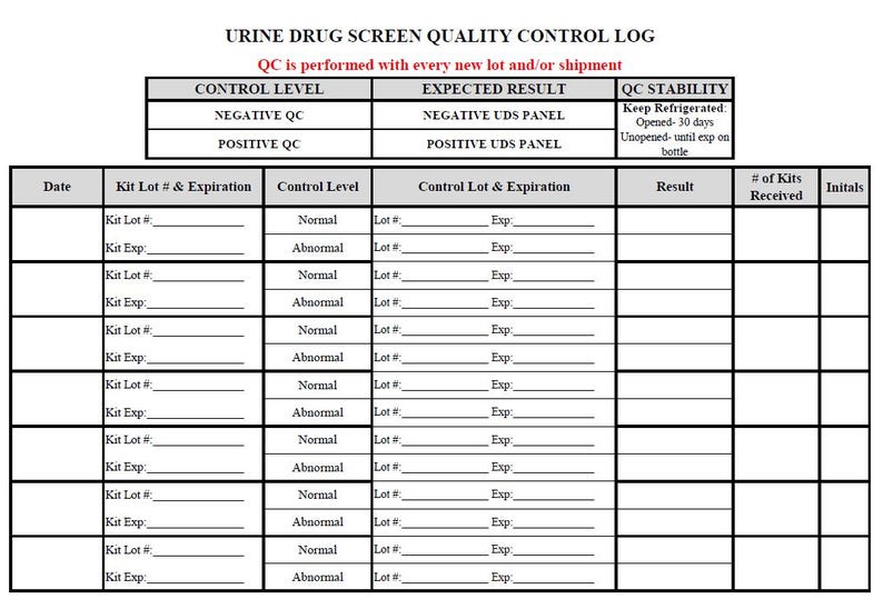 Urine Drug Screen Quality Control Log template - Etsy