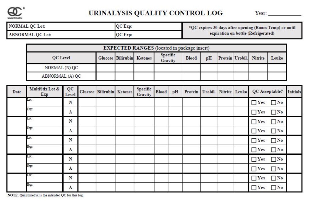 Urinalysis Quality Control Log - Quantimetrix Dropper QC - Etsy