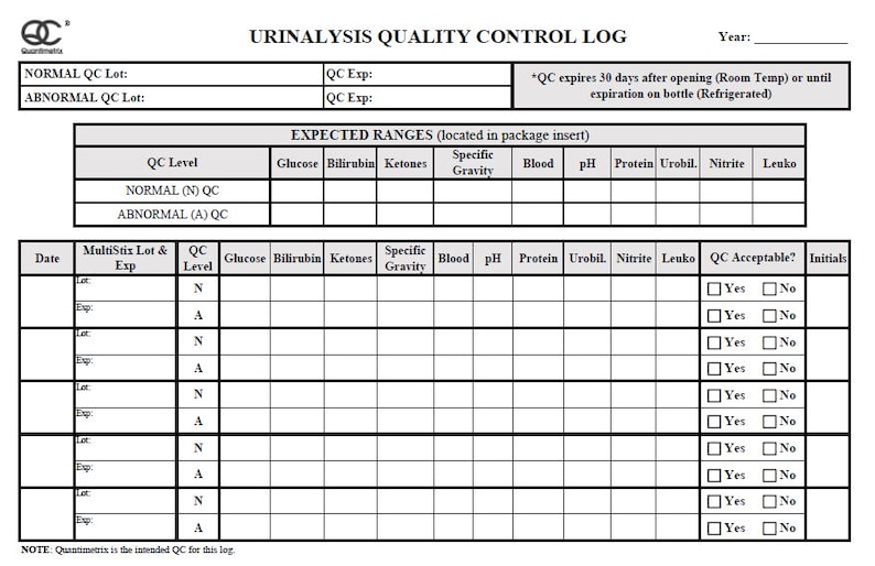 Urinalysis Quality Control Log - Quantimetrix Dropper QC - Etsy