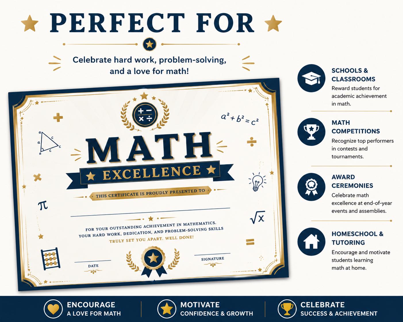 Math Excellence Certificate | Printable PDF | Instant Download ...