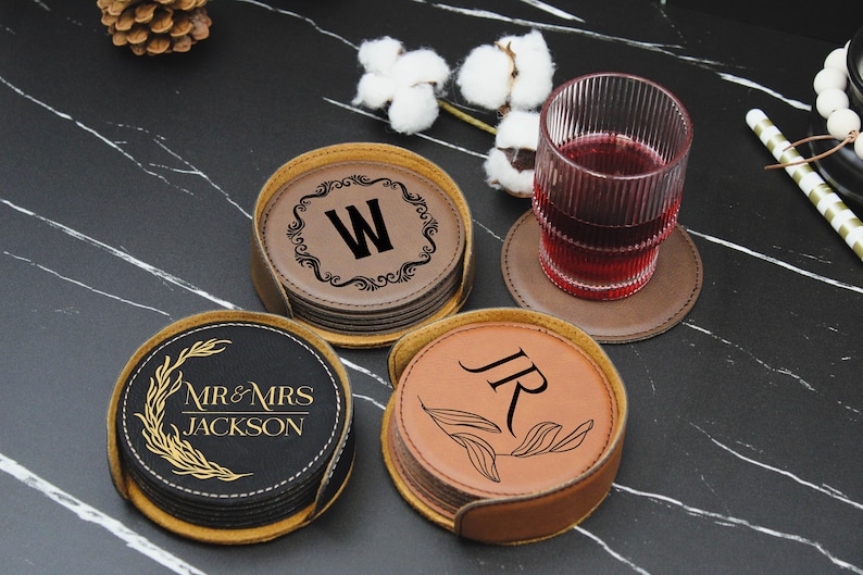 Personalized Leather Coasters,custom Leather Coasters With Holder Set ...
