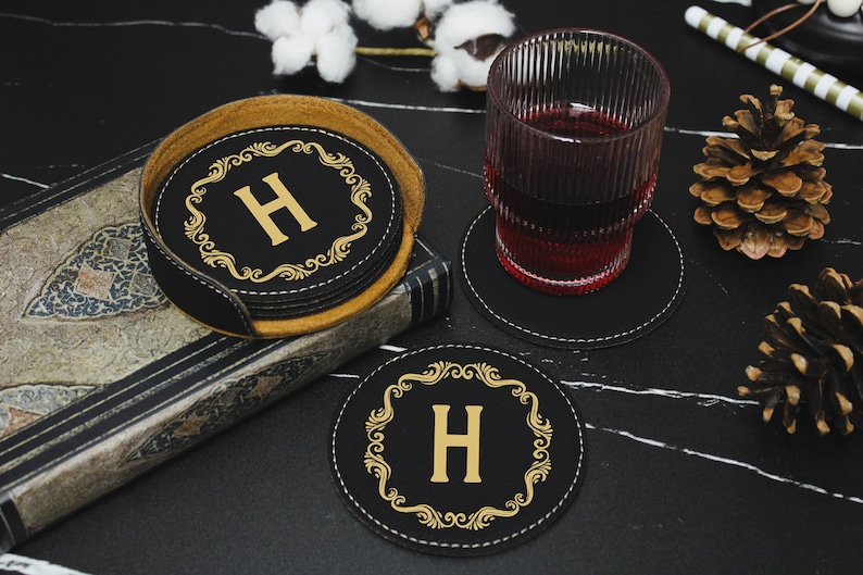 Personalized Leather Coasters,custom Leather Coasters With Holder Set ...
