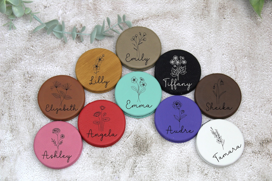 Personalized Birth Flower Compact Mirror, Engraved Pocket Mirror, Birth ...