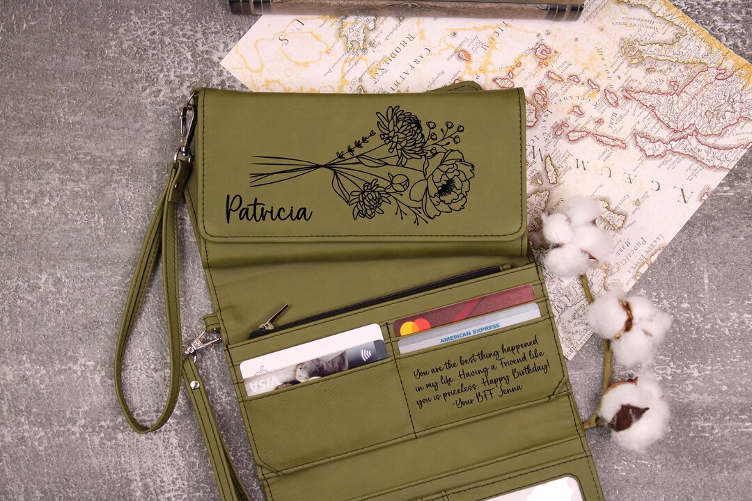 Personalized Birth Flower Leather Women's Wallet, Leather Purse With ...