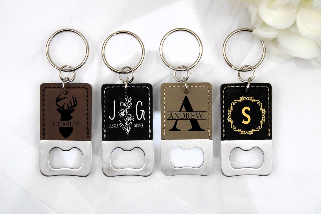 Custom Bottle Opener Keychain, Personalized Leather Keychain, Groomsmen ...
