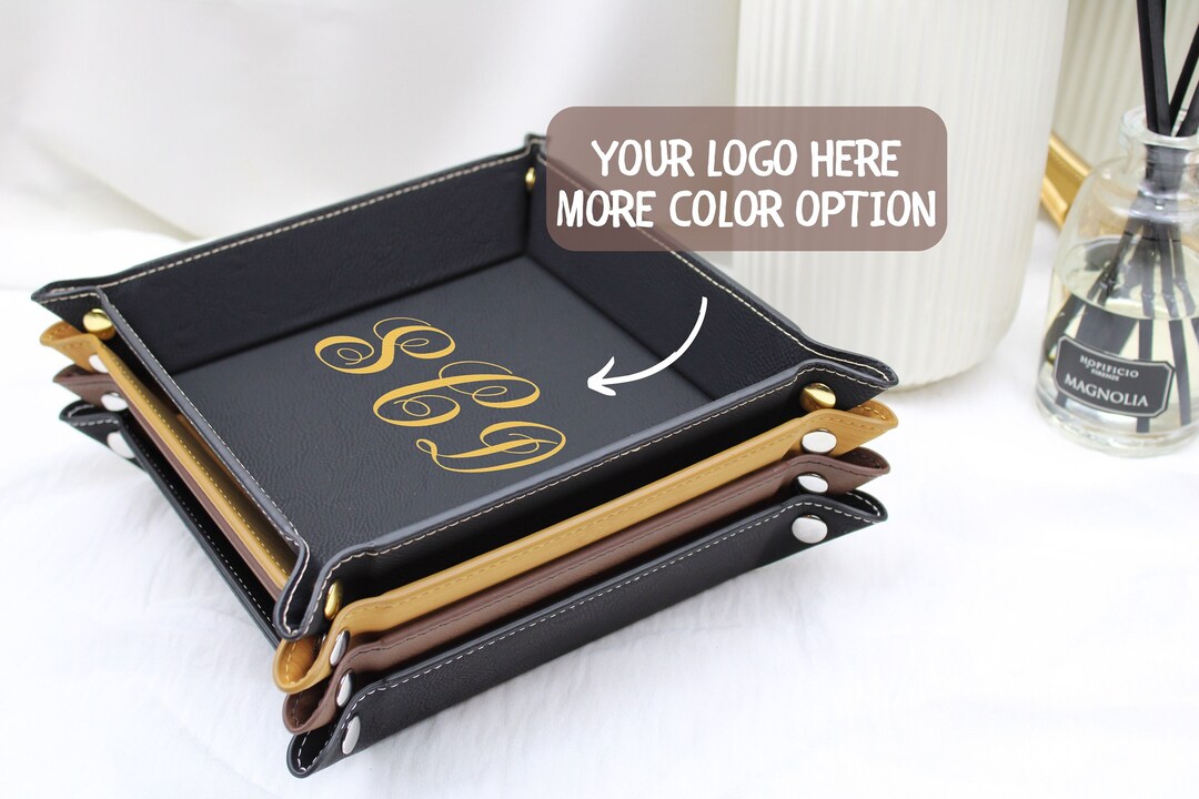 Monogrammed Wallet Tray, Engraved Leather Tray, Personalized Office ...