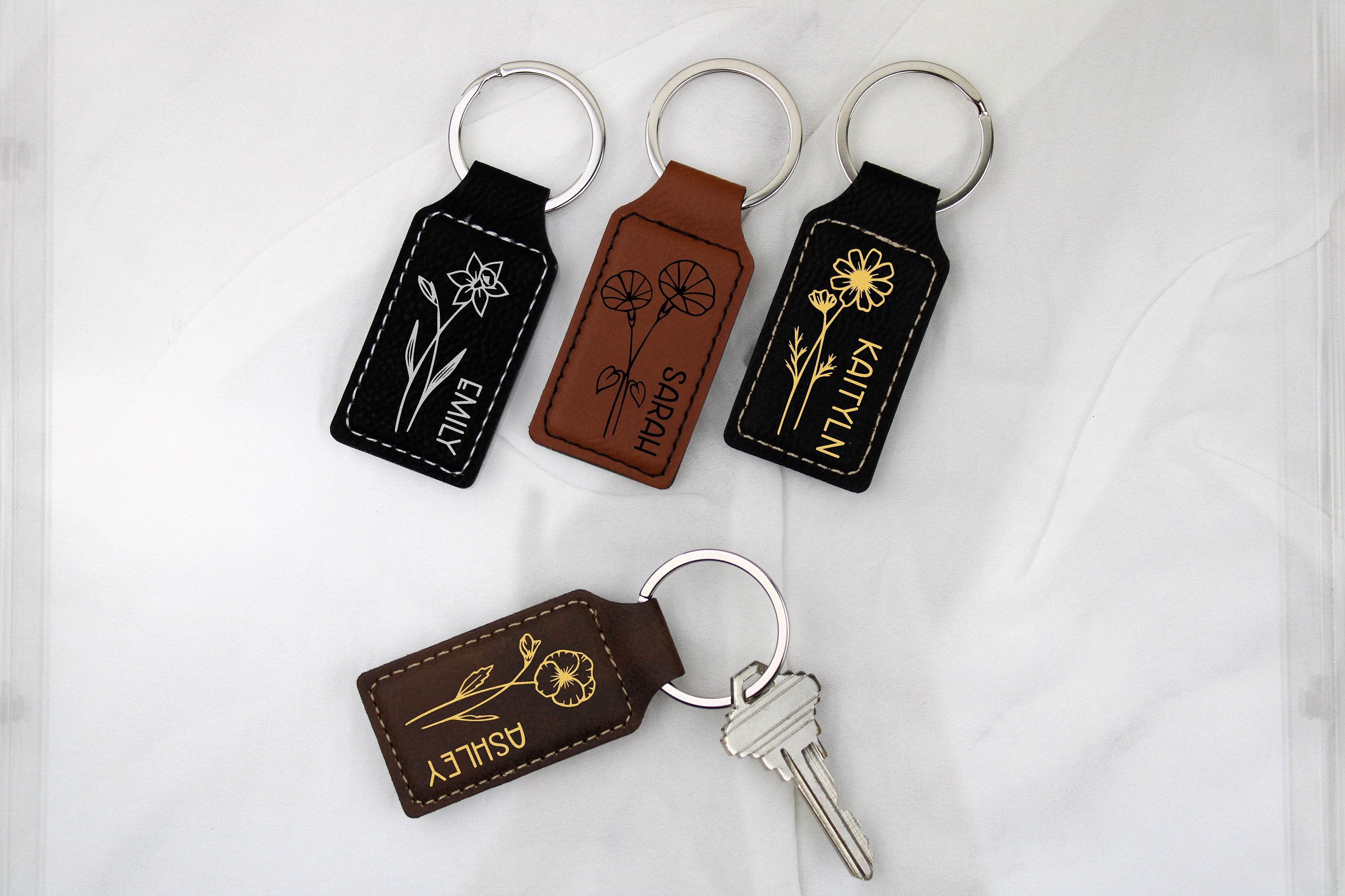 Custom Birth Flower Keychain Name on Keychain Birthday - Etsy