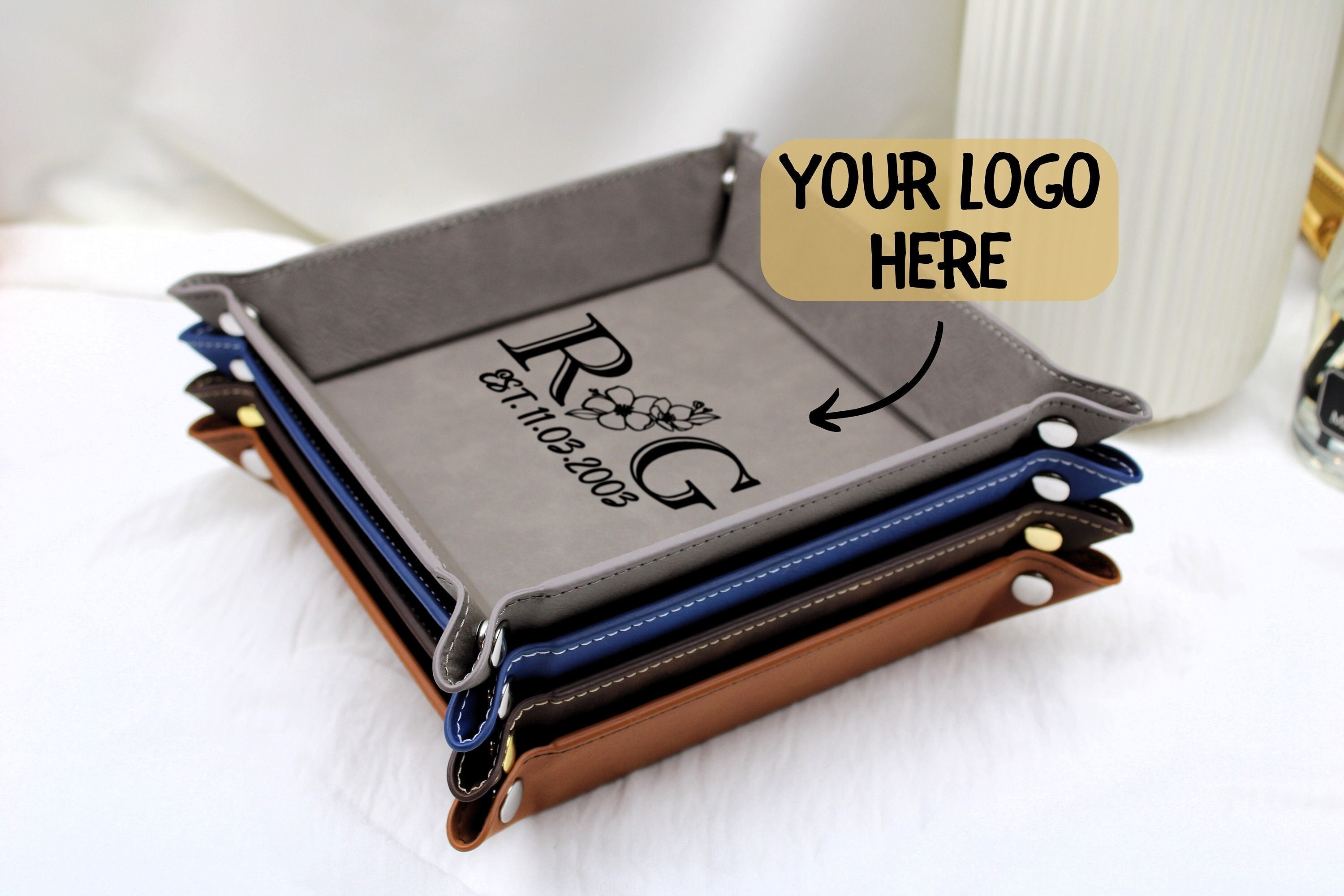 Personalized Valet Tray, Custom Engraved Vegan Leather Tray, Personal ...