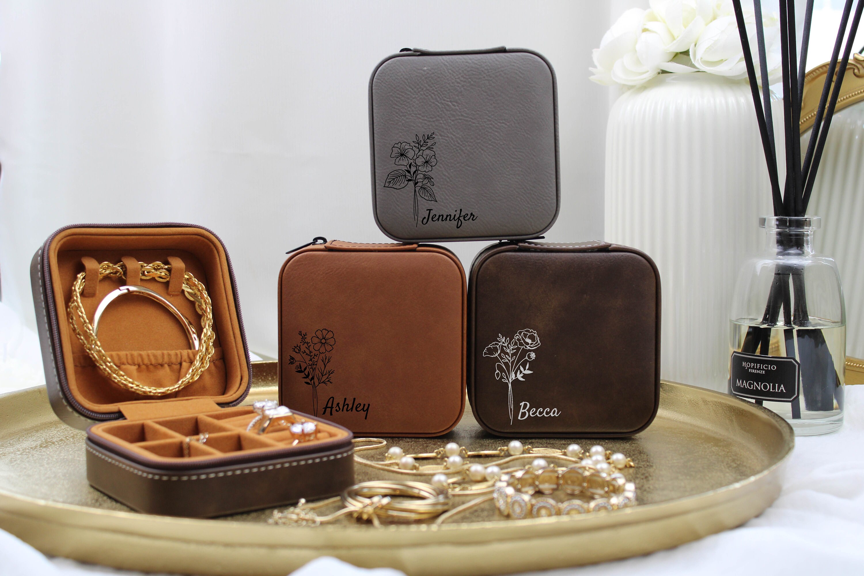 Birth Flower Jewelry Travel Case Custom Jewelry Case - Etsy
