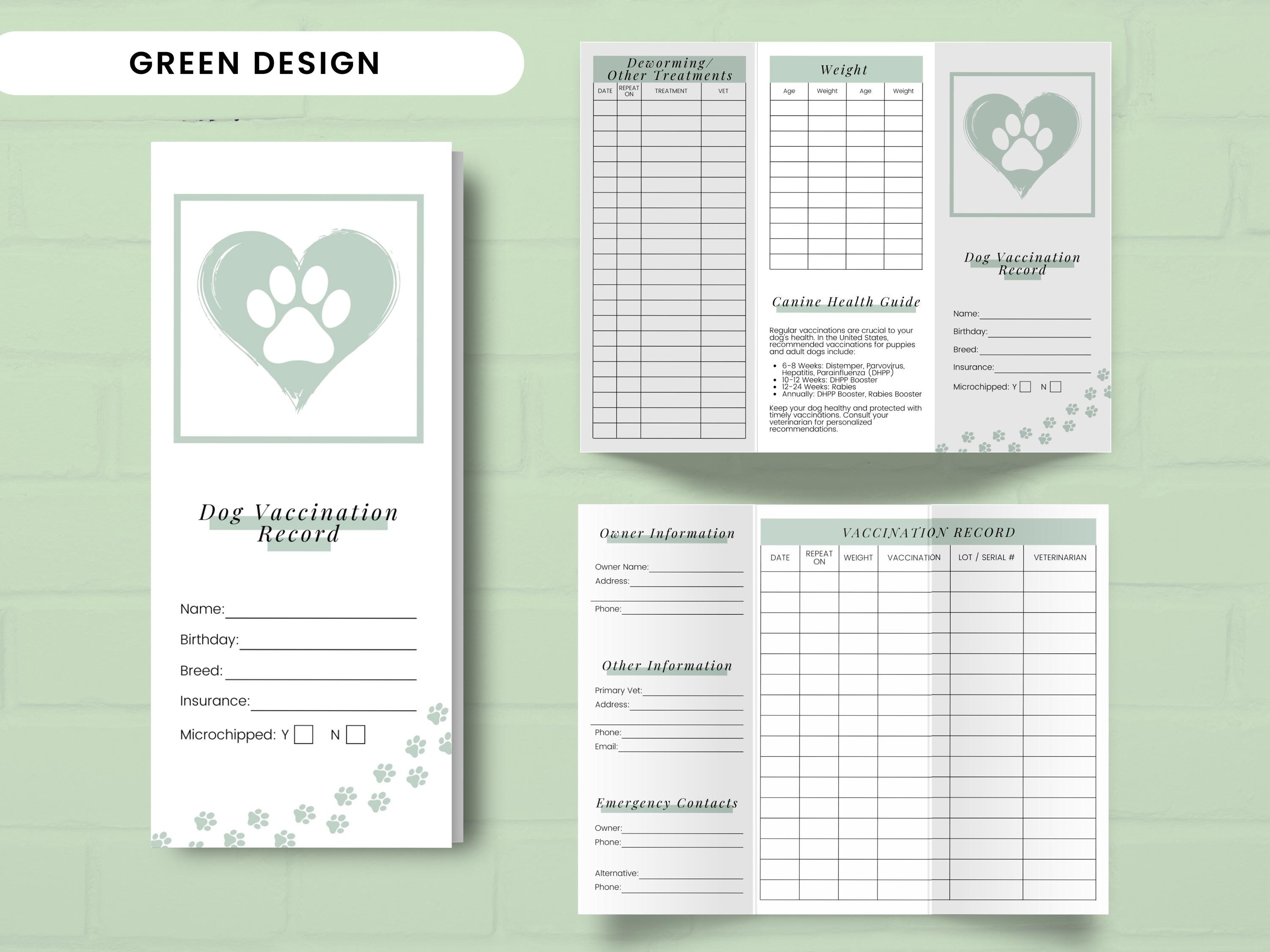 Dog Vaccination Record, Pet Vaccine Tracker, Fillable Brochure ...