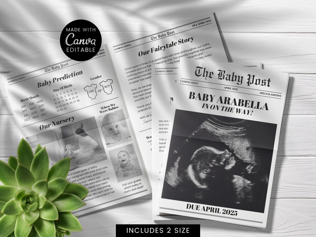 Baby Shower Newspaper Template, Newspaper Baby Announcement Canva ...