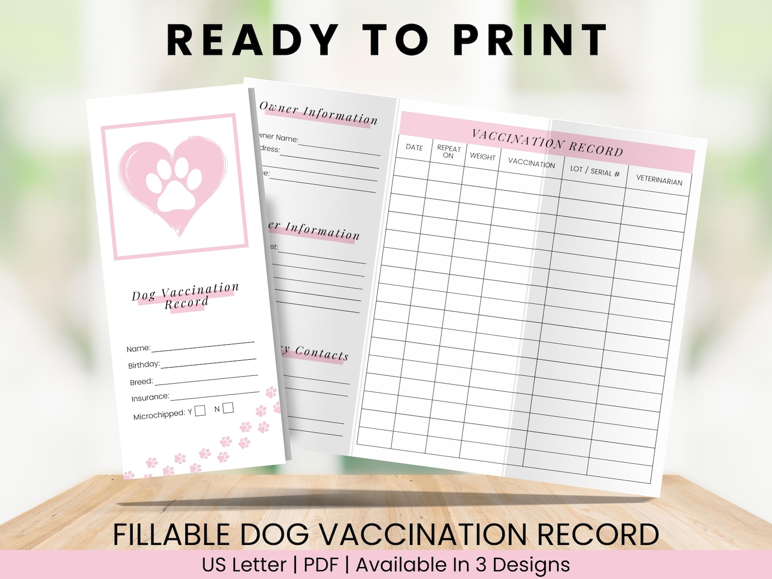Dog Vaccination Record, Pet Vaccination Tracker, Puppy Vaccine Log ...