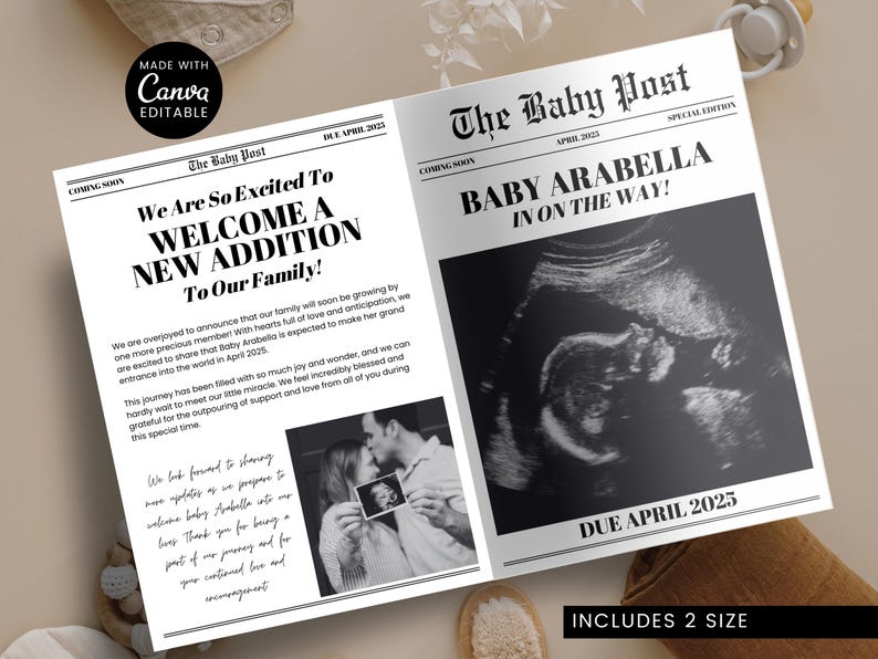 Baby Shower Newspaper Template, Newspaper Baby Announcement Canva ...
