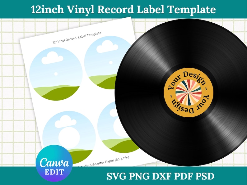 Vinyl Record Label Template, Customizable 12 Inch (digital Download) - Etsy