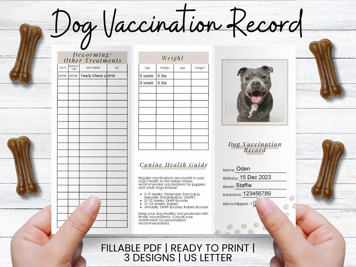 Dog Vaccination Record, Puppy Shots Tracker (printable PDF) - Etsy