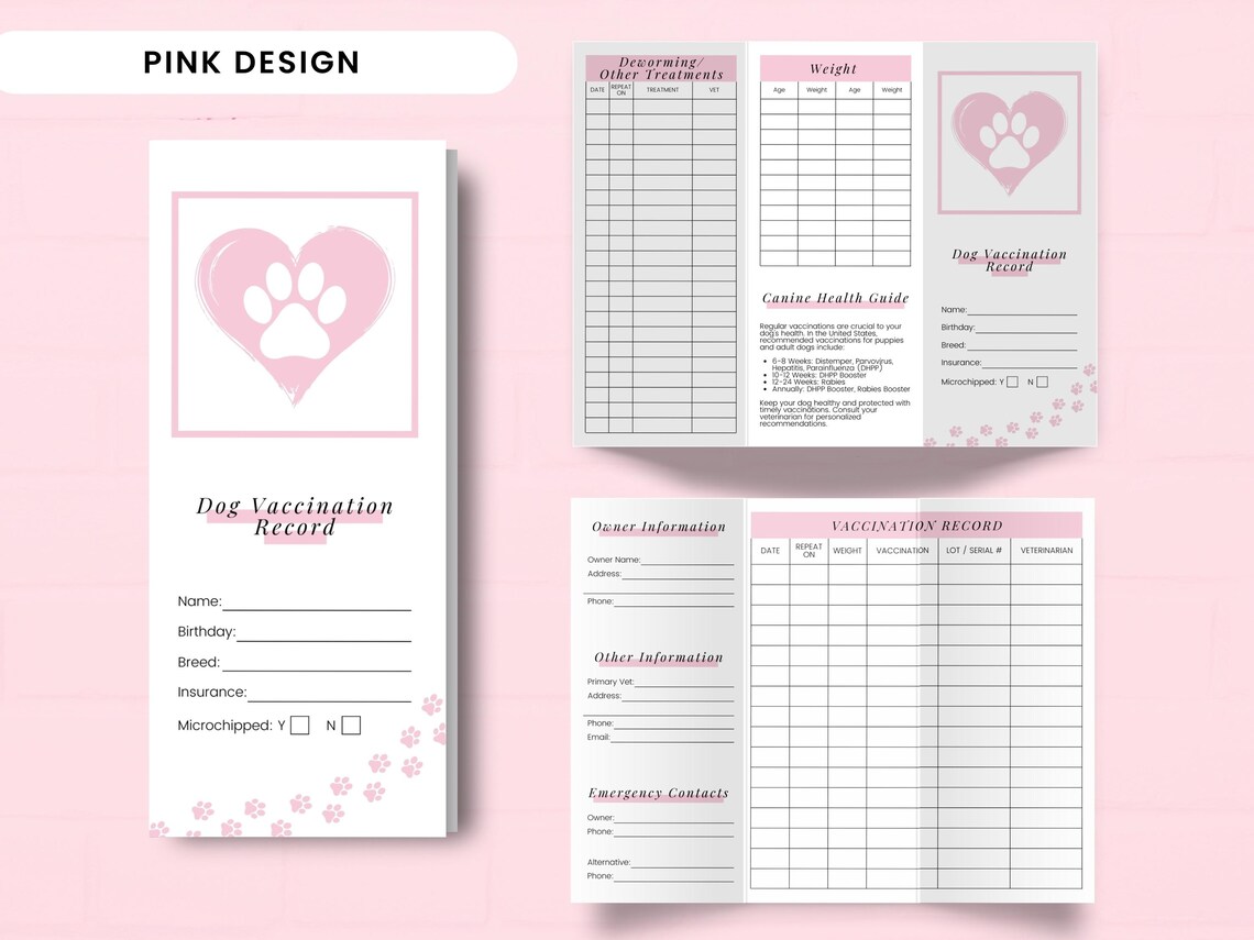 Fillable Dog Vaccination Record, Pet Vaccine Tracker (printable PDF) - Etsy