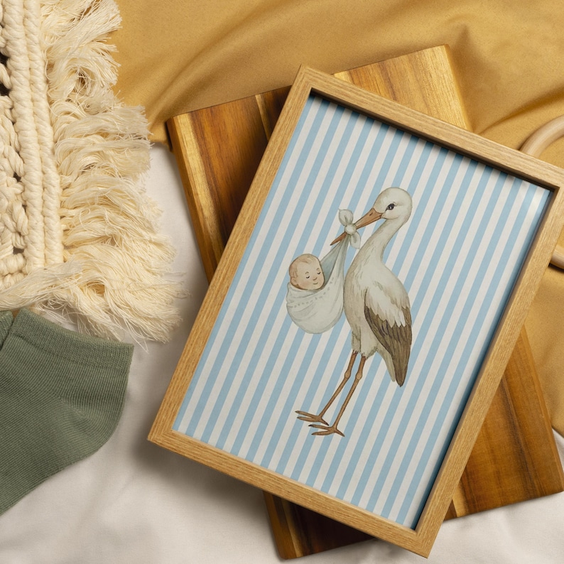 Stork and Baby Art Print, Vintage Nursery Decor (digital Download) - Etsy
