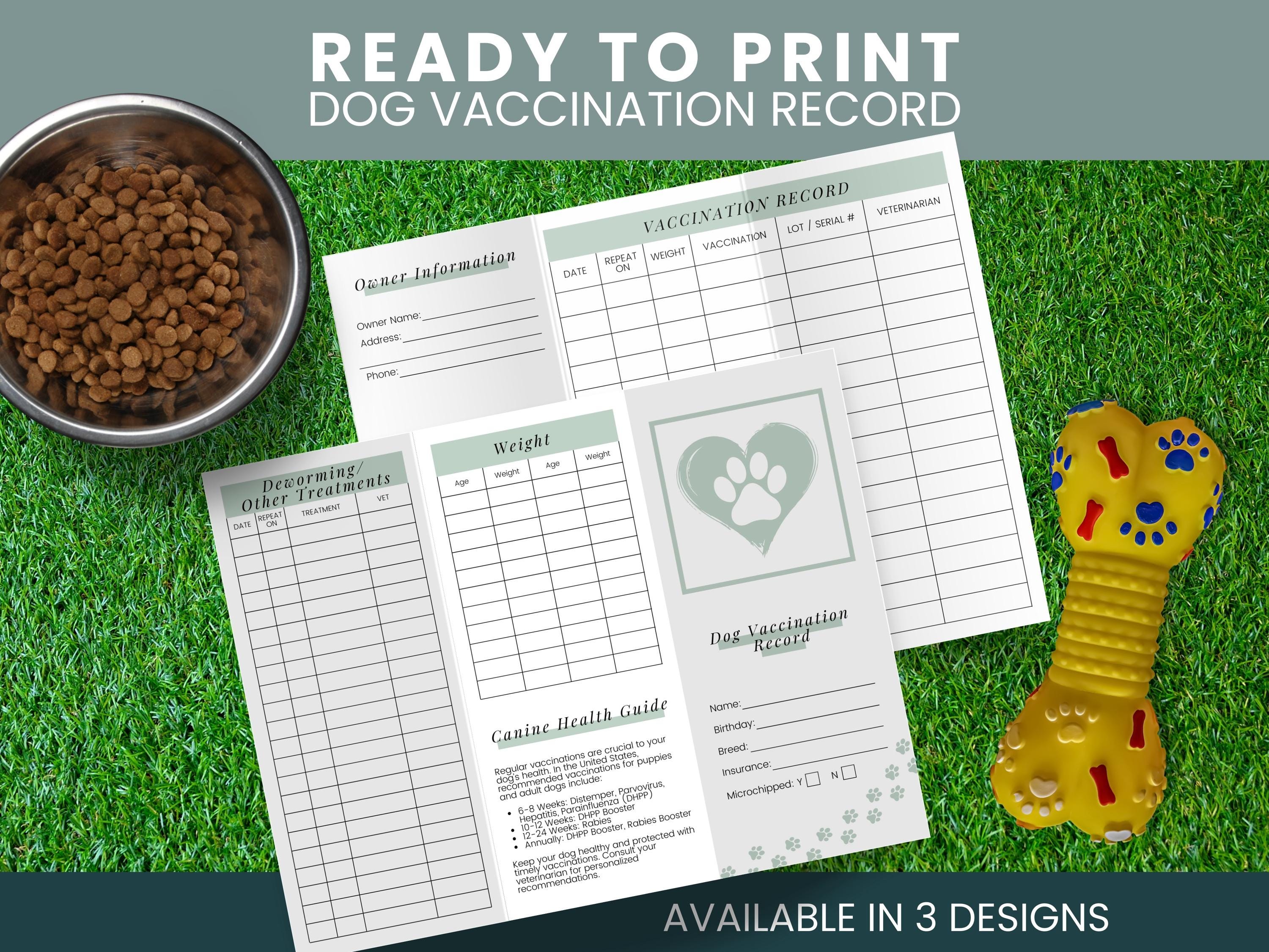 Dog Vaccination Record, Pet Vaccination Tracker, Puppy Vaccine Log ...