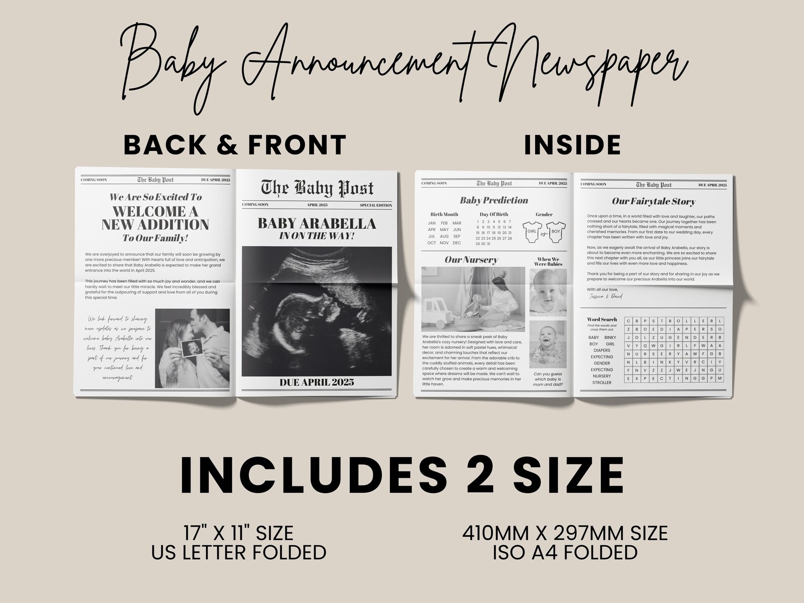 Baby Shower Newspaper Template, Newspaper Baby Announcement Canva ...