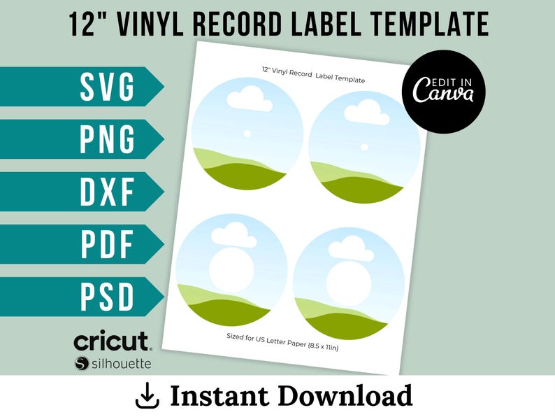 Vinyl Record Template Canva 12 Inch, Label Template, Record Label ...