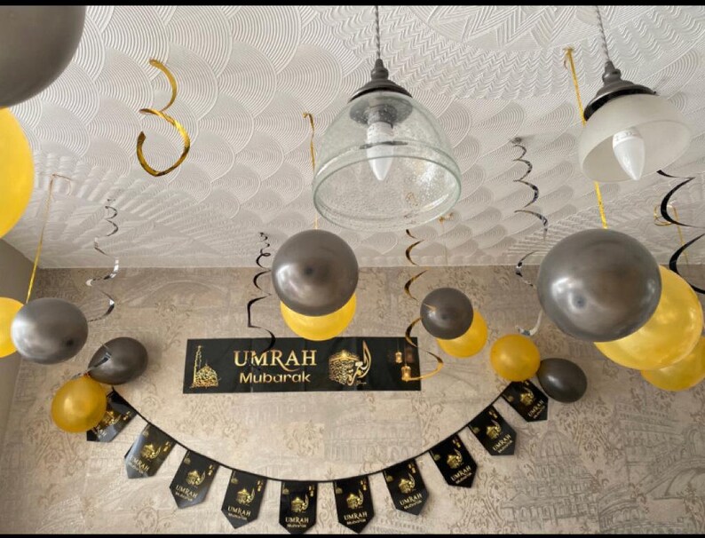 Umrah Mubarak Exquisite Banner Bunting and Balloons Designed to Add a ...