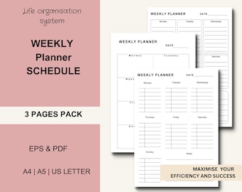 7 Day Planner Printable Weekly Schedule Weekly Organizer Printable ...